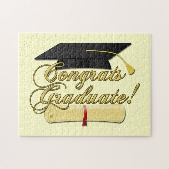 Congrats Graduate Diploma and Graduation hat Jigsaw Puzzle | Zazzle.com