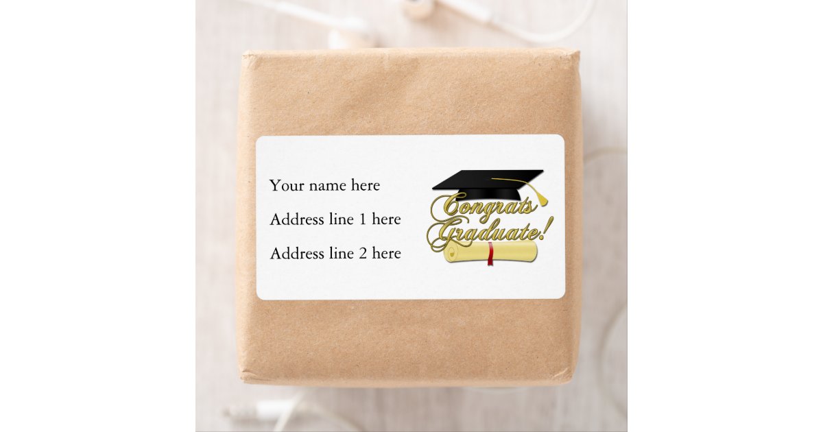 Congrats Graduate Diploma and Graduation hat Label | Zazzle