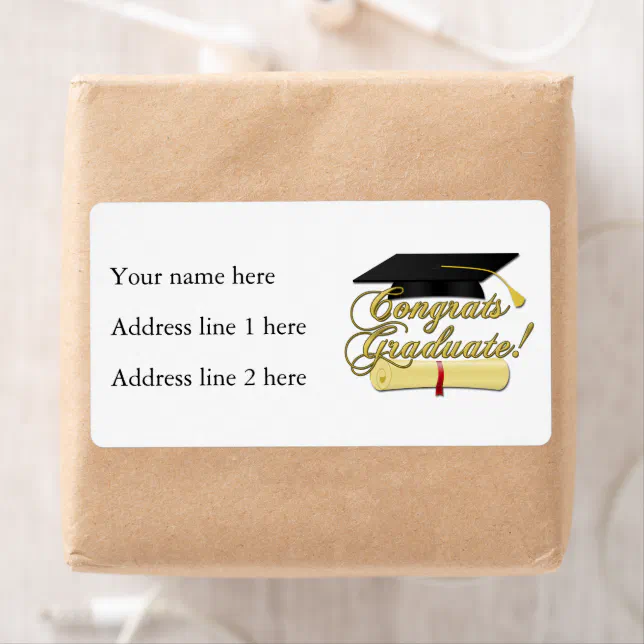 Congrats Graduate Diploma and Graduation hat Label | Zazzle