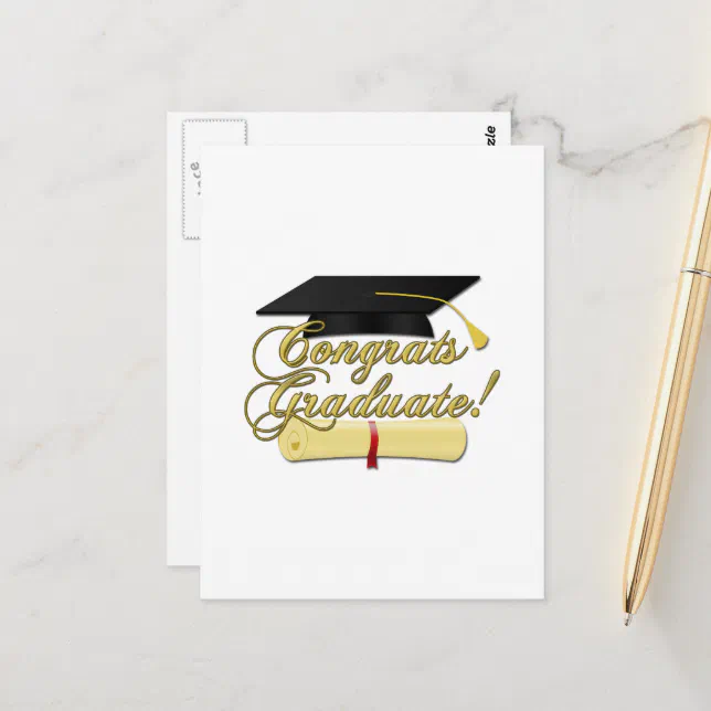 Congrats Graduate Diploma and Graduation hat Postcard | Zazzle
