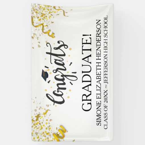 Congrats Graduate Gold Confetti Streamers Custom Banner | Zazzle