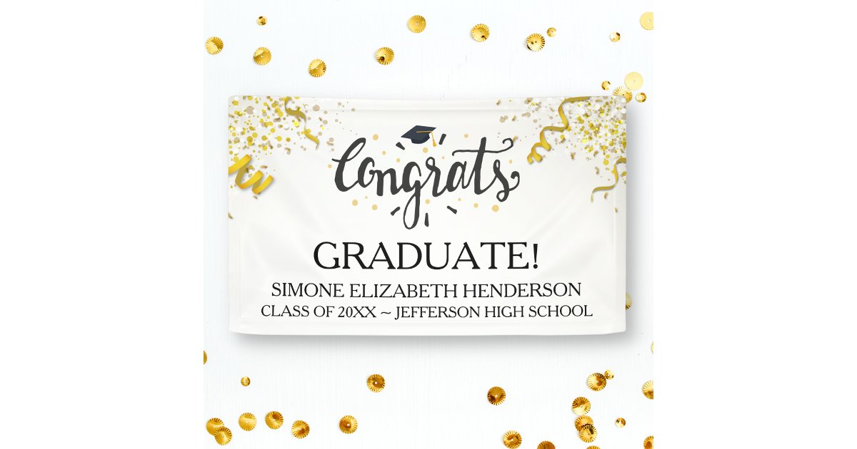 Congrats Graduate Gold Confetti Streamers Custom Banner | Zazzle
