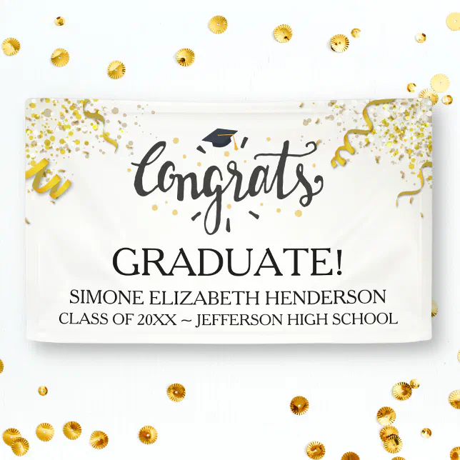 Congrats Graduate Gold Confetti Streamers Custom Banner | Zazzle