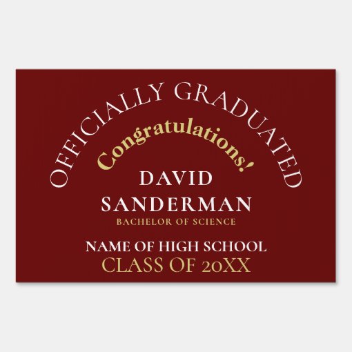Congrats Graduate Name Year Gold White Burgundy Sign | Zazzle
