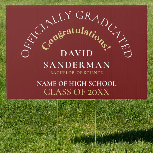 Congrats Graduate Name Year Gold White Burgundy Sign | Zazzle