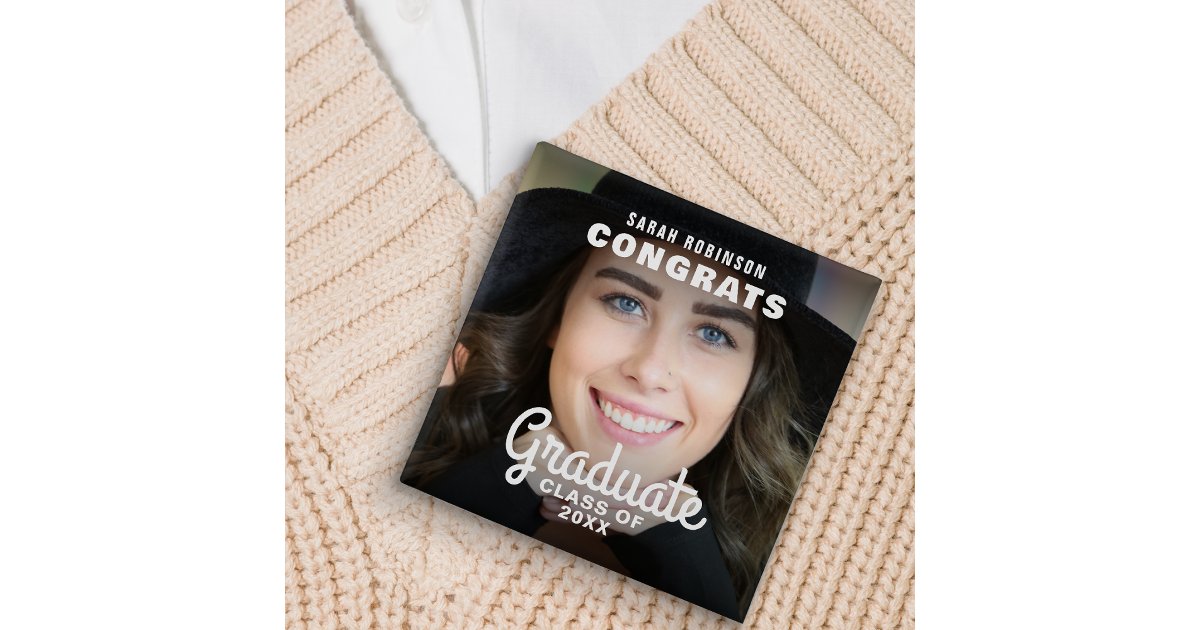 Congrats Graduate | Photo Graduation Button | Zazzle
