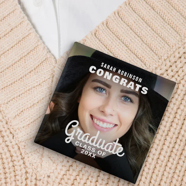 Congrats Graduate | Photo Graduation Button | Zazzle