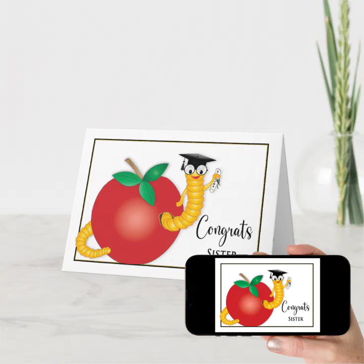Congrats Graduate Sister Bookworm Diploma Card | Zazzle