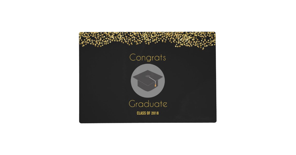 Congrats Graduate w/ Faux Gold Glitter & Grad Cap Placemat | Zazzle