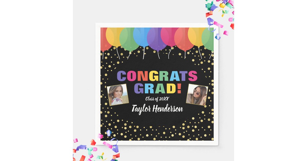 Congrats Graduation Balloons Confetti Grad Photos Napkins | Zazzle