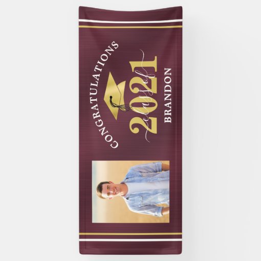 Congrats Photo Burgundy Gold 2021 Graduation Banner | Zazzle