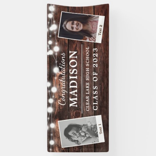 Congrats Rustic Wood String Lights Grad 2 - Photo Banner | Zazzle