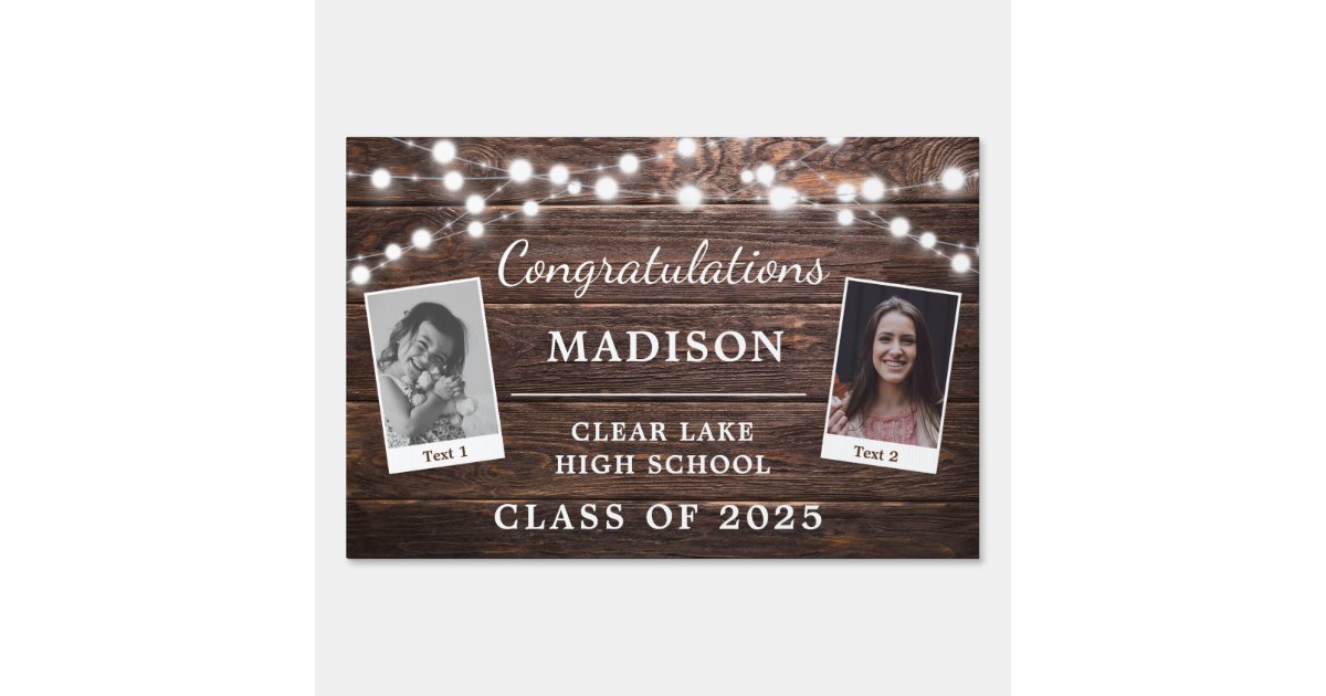 Congrats Rustic Wood String Lights Graduate Photo Sign | Zazzle