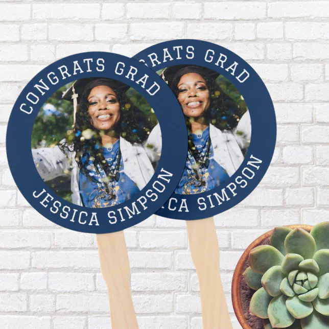Congrats simple Graduate photo modern Graduation Hand Fan | Zazzle