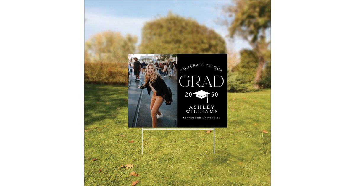 Congrats Single Photo Graduation Black Yard Sign | Zazzle