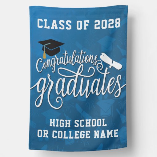 Congrats the Graduates Custom School Graduation House Flag | Zazzle