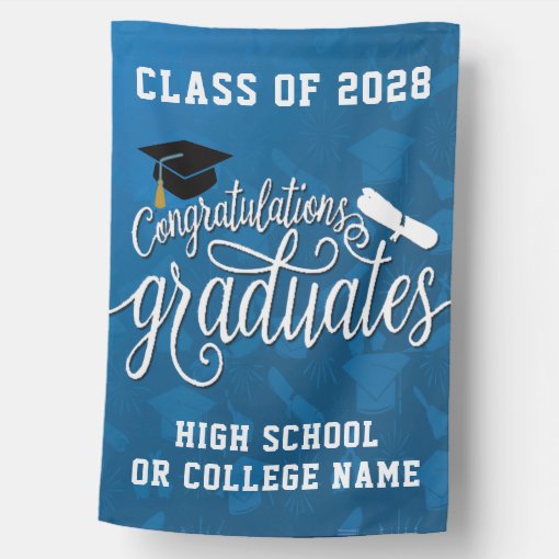 Congrats the Graduates Custom School Graduation House Flag | Zazzle