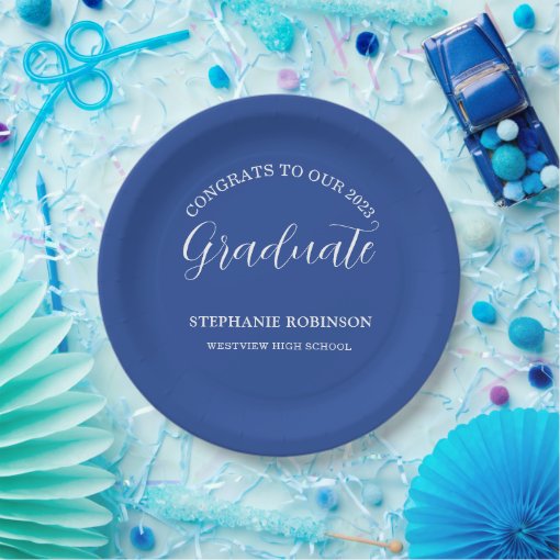Congrats to Our 2023 Graduate Royal Blue Paper Plates | Zazzle
