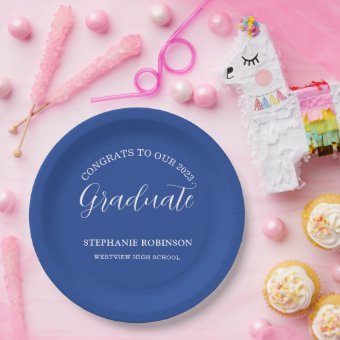 Congrats to Our 2023 Graduate Royal Blue Paper Plates | Zazzle