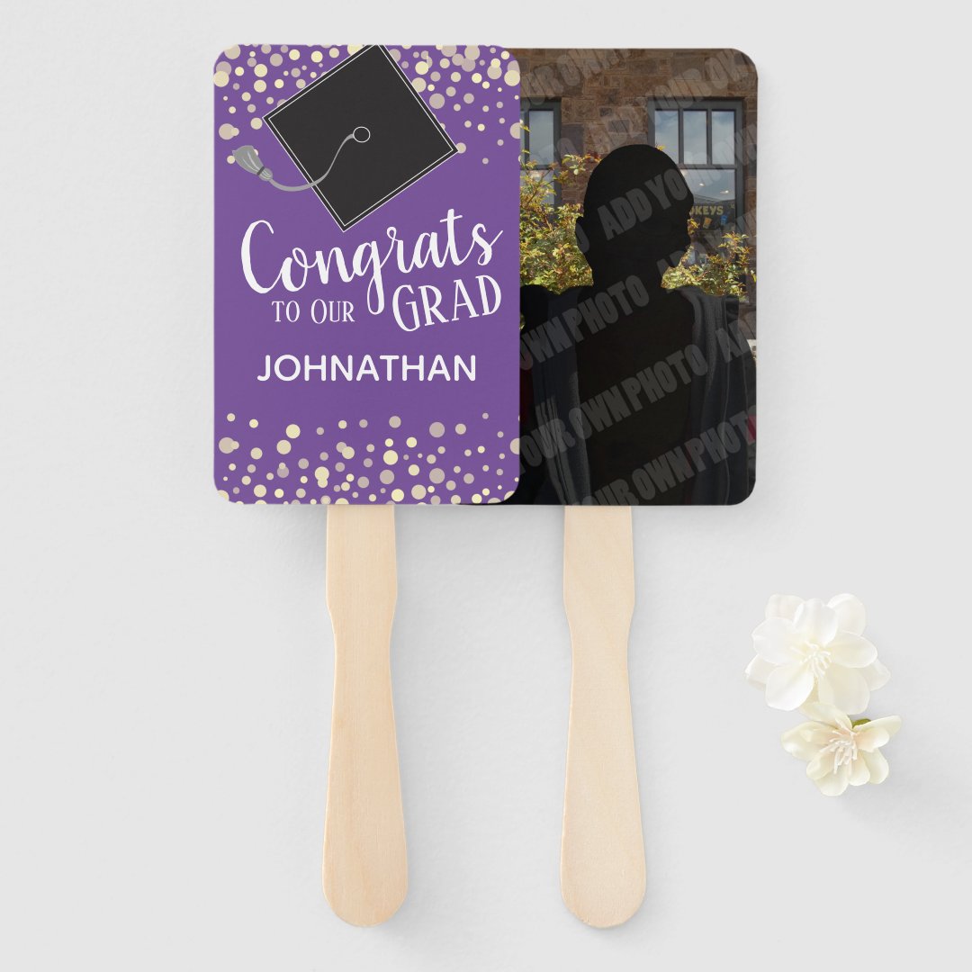 Congrats to Our Grad Confetti Photo Hand Fan | Zazzle