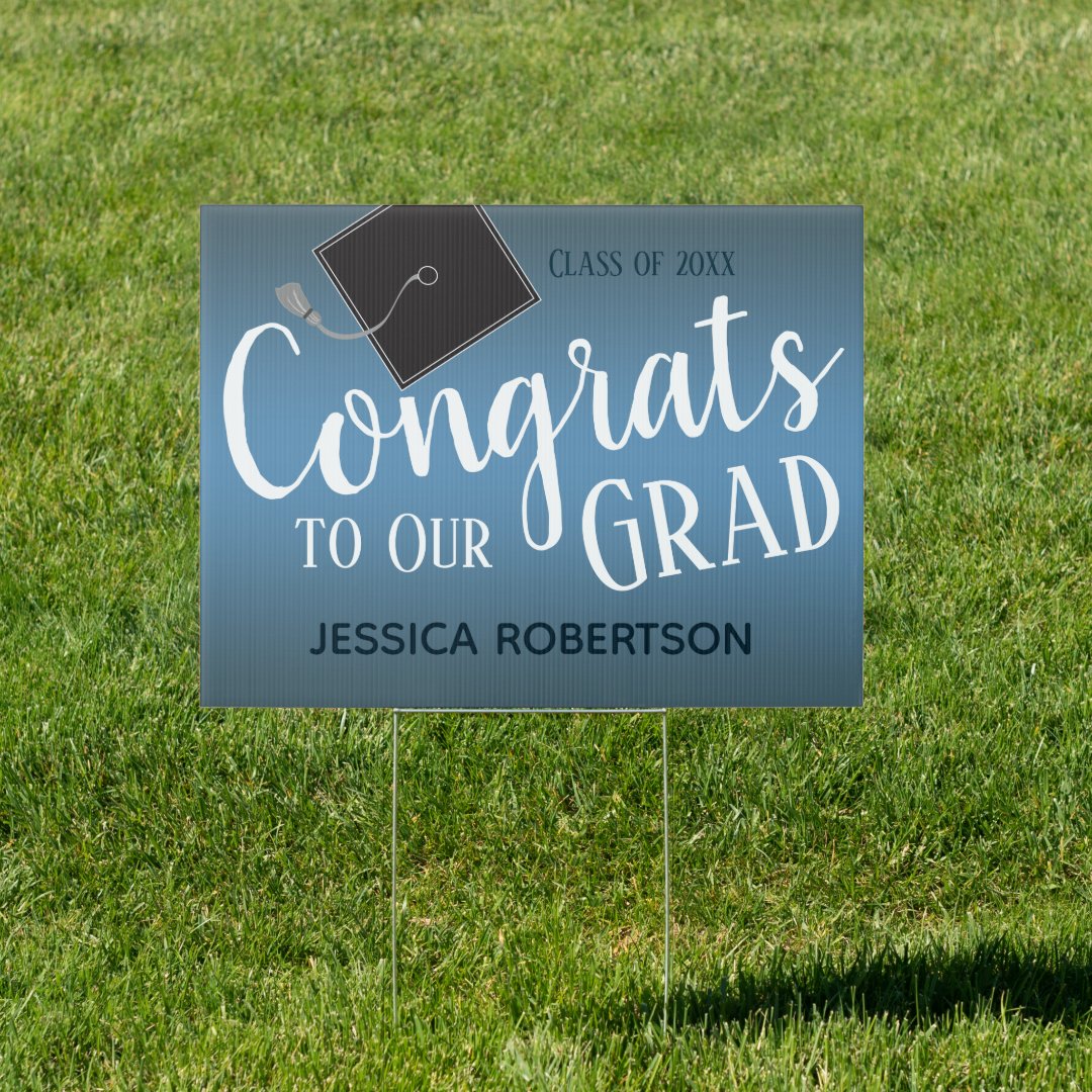 Congrats to Our Grad One Photo Yard Sign Blue | Zazzle