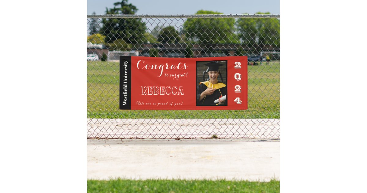 Congrats to Our Grad Red Background Banner | Zazzle