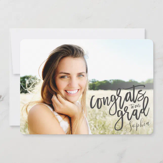 CONGRATS TO OUR GRAD SCRIPT GRADUATION ANNOUNCEMENT | Zazzle