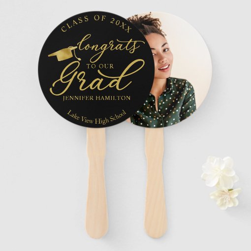 Congrats To Our Grad Simple 1 Photo Graduation Hand Fan | Zazzle