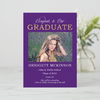 Congrats to Our Graduate Faux Gold Glitter Purple Announcement | Zazzle