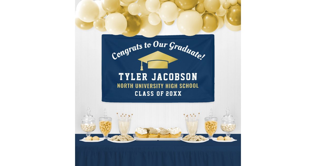 Congrats To Our Graduate Navy and Gold Custom Banner | Zazzle