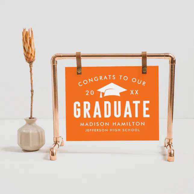 Congrats to our Graduate Orange Graduation Party Poster | Zazzle