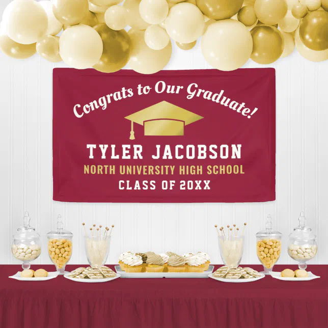 Congrats To Our Graduate Red and Gold Custom Banner | Zazzle