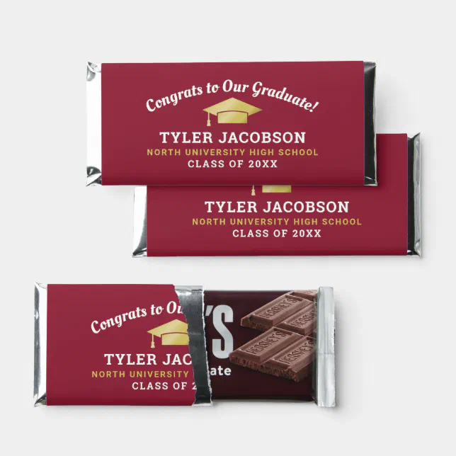 Congrats To Our Graduate Red and Gold Custom Hershey Bar Favors | Zazzle