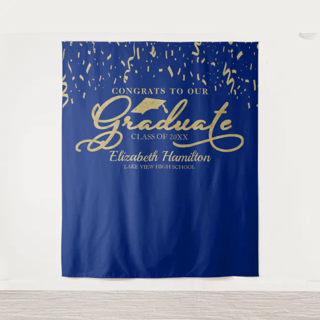 Congrats To The Graduate Gold And Blue Backdrop | Zazzle