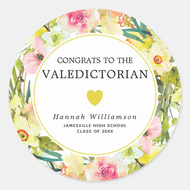 Congrats to the Valedictorian Yellow Daffodil Classic Round Sticker ...
