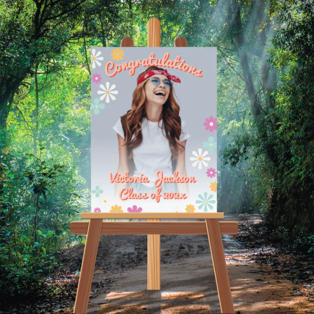 Congratulation Graduation Daisy Photo Sign Poster | Zazzle