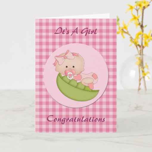 Congratulation New Baby Girl in a Pod Pink Card | Zazzle