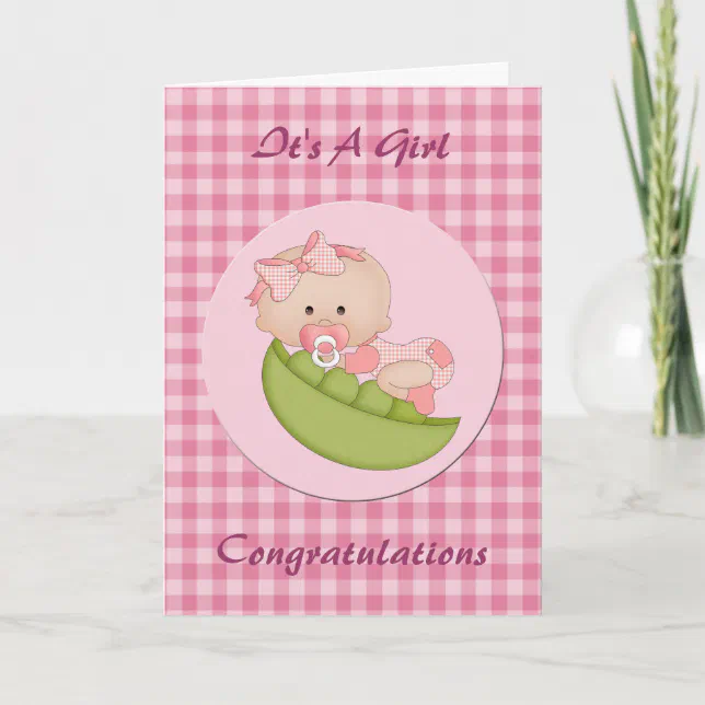 Congratulation New Baby Girl in a Pod Pink Card | Zazzle