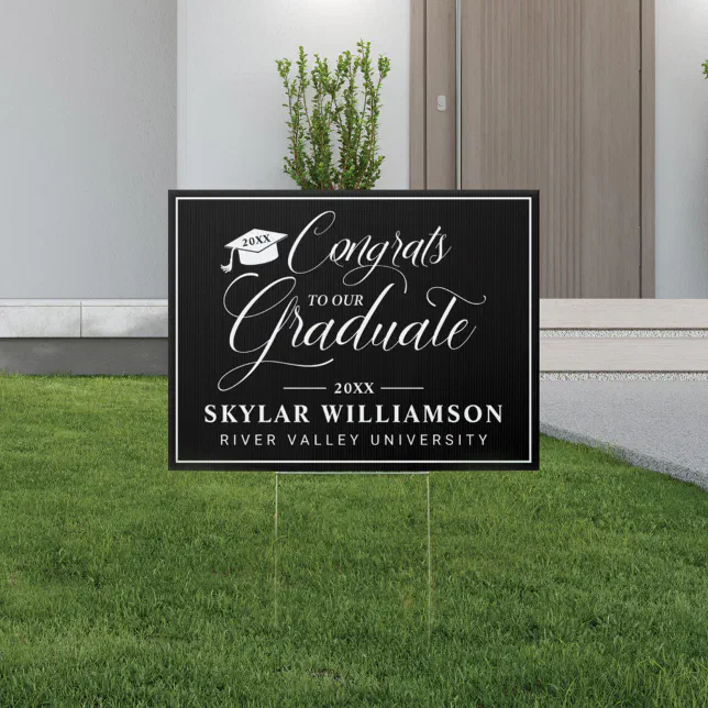Congratulation To Our Graduate Calligraphy Black Sign | Zazzle