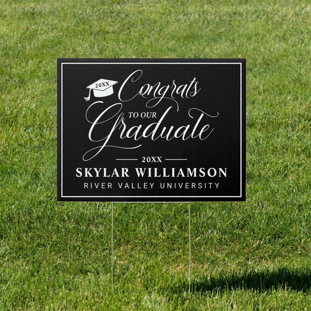 Congratulation To Our Graduate Calligraphy Black Sign | Zazzle