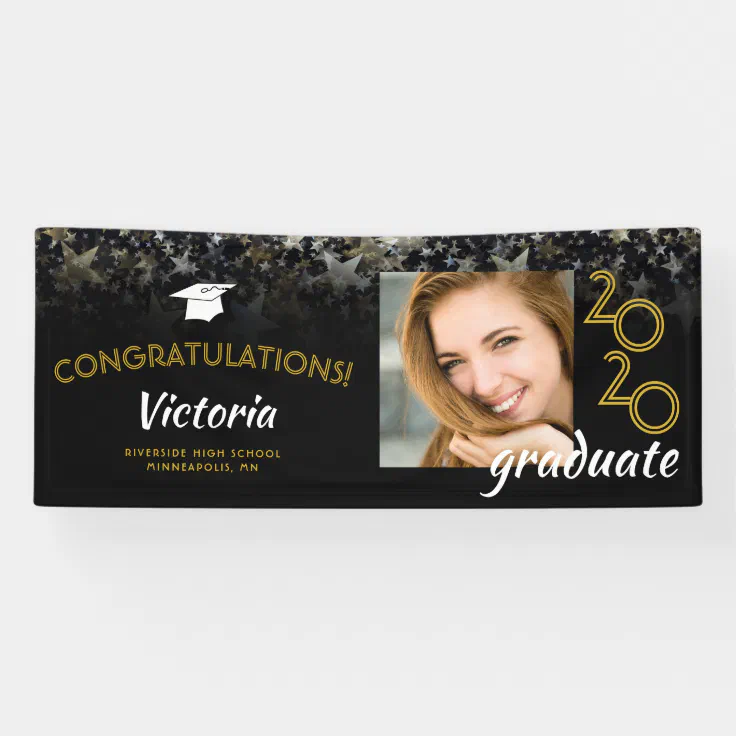 Congratulations 2020 Graduate Gold Stars Photo Banner | Zazzle