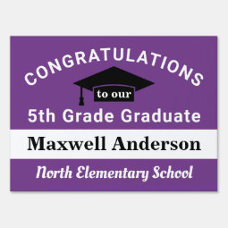 Congratulations 5th Grade Grad Purple Graduation Sign | Zazzle