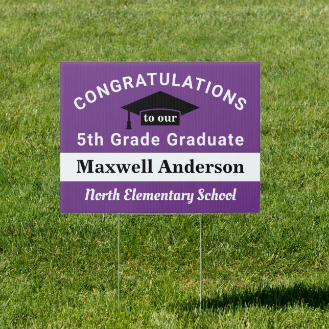 Congratulations 5th Grade Grad Purple Graduation Sign | Zazzle