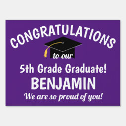 Congratulations 5th Grade Graduation Purple Yard Sign | Zazzle