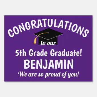 Congratulations 5th Grade Graduation Purple Yard Sign | Zazzle
