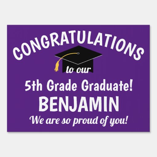 Congratulations 5th Grade Graduation Purple Yard Sign | Zazzle