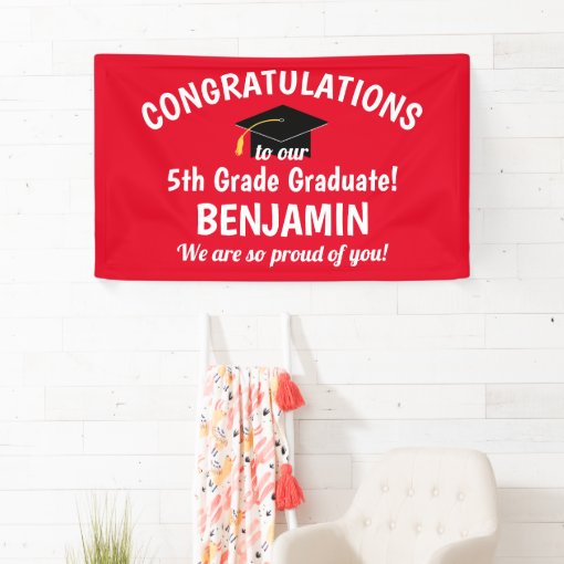 Congratulations 5th Grade Graduation Red Banner | Zazzle