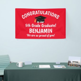 Congratulations 5th Grade Graduation Red Banner | Zazzle