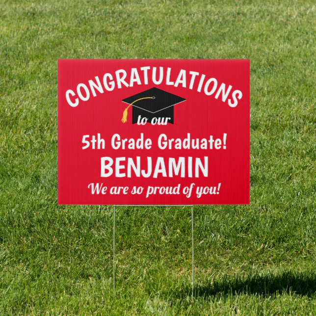 Congratulations 5th Grade Graduation Red Yard Sign | Zazzle