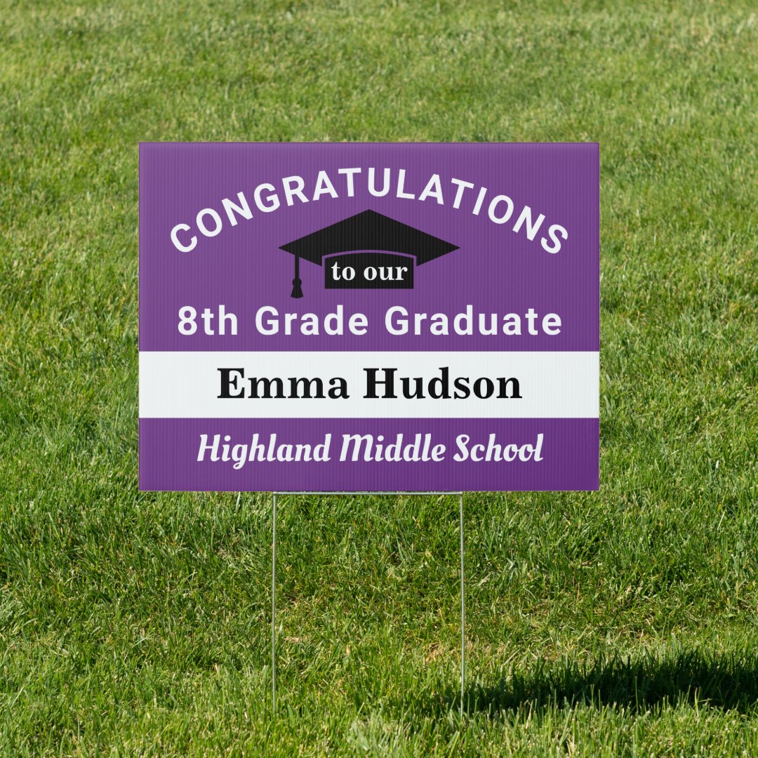 Congratulations 8th Grade Grad Purple Graduation Sign | Zazzle